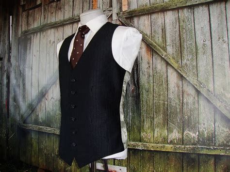 1960s Vintage Mens Suit Waistcoat Black Waistcoat Wedding Anniversary Size 42 Large L
