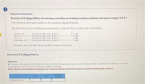 solved required information exercise 5 5 algo effect of