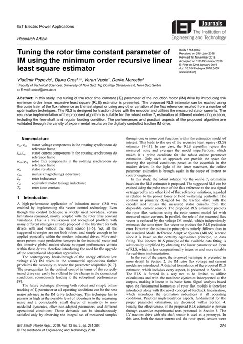 pdf tuning the rotor time constant parameter of im using the minimum order recursive linear