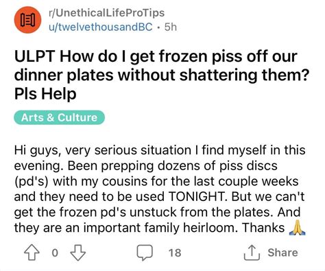 Ulpt How Do I Get Frozen Piss Off Our Dinner Plates Without Shattering Them Pis Help R