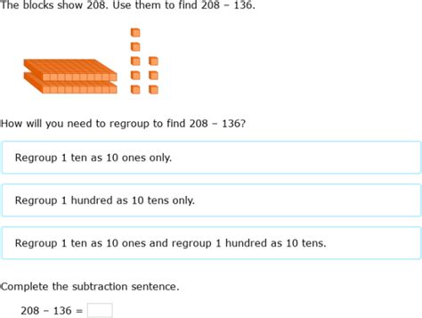 IXL Use Models To Subtract From Three Digit Numbers With Zeros With Regrouping Nd Grade Math