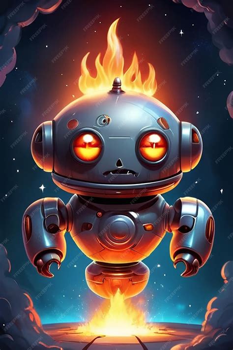 Premium Photo Evil Robot In Spaceship With Fire And Flame