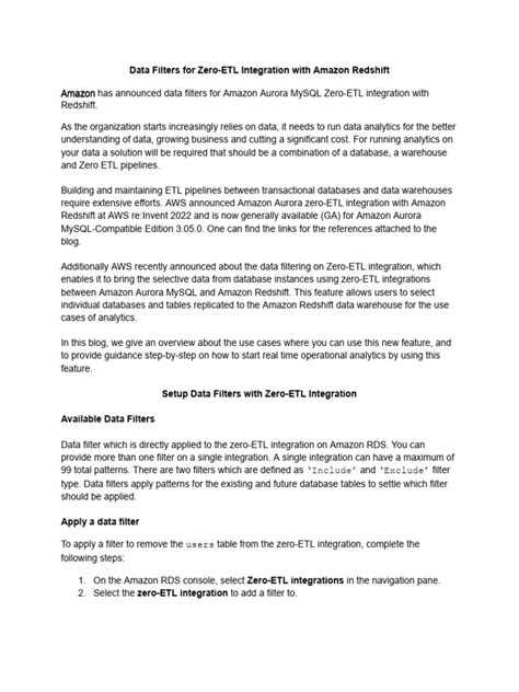 Data Filters For Amazon Aurora Mysql Zero Etl Integration With Amazon