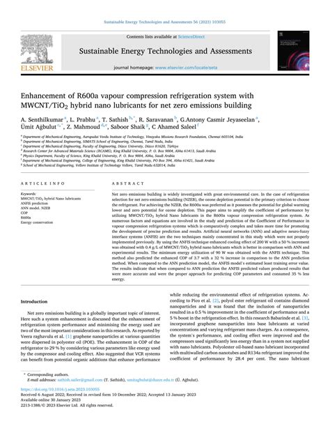 Pdf Enhancement Of R600a Vapour Compression Refrigeration System With Mwcnttio2 Hybrid Nano