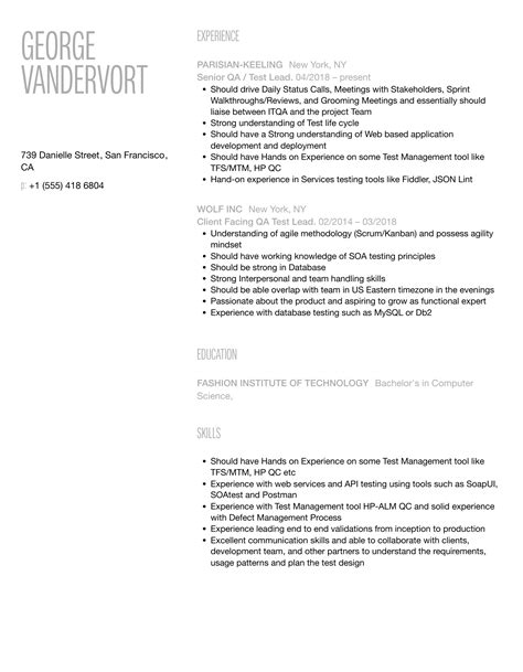 QA Test Lead Resume Samples Velvet Jobs