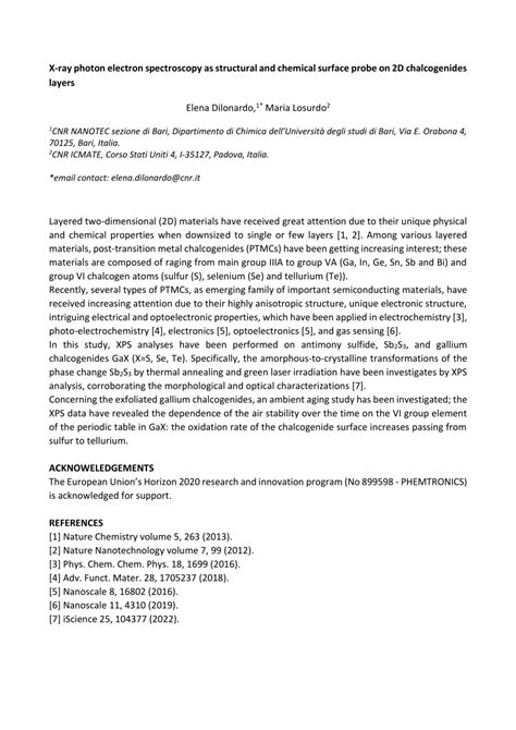 Pdf X Ray Photon Electron Spectroscopy As Structural And Chemical