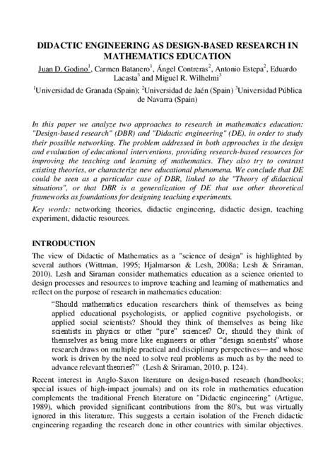 Pdf Didactic Engineering As Design Based Research In Mathematics