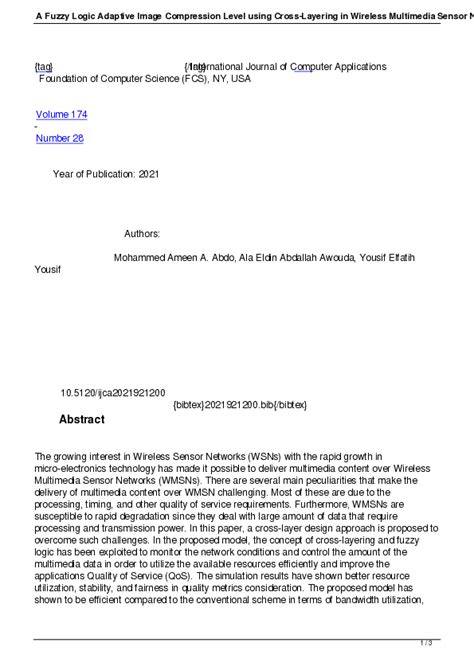Pdf A Fuzzy Logic Adaptive Image Compression Level Using Cross Layering In Wireless Multimedia