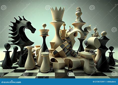 Chess Battle With The Chess Pieces Assuming Abstract And Surreal Forms