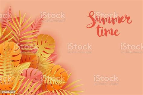 열 대 종이 팜 Monstera 프레임 나뭇잎 여름의 열 대 잎 종이 접기 이국적인 하와이 정글 여름 배경 종이 컷 스타일 파스텔 색상 0명에 대한 스톡 벡터 아트 및 기타