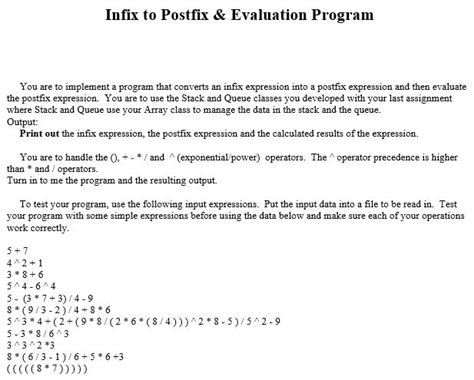 Solved Infix To Postfix And Evaluation Program You Are To