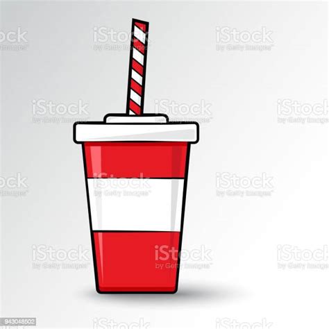 빨 대와 콜라 플라스틱 유리입니다 그림자 있는 빨간색과 흰색 아이콘입니다 벡터 일러스트 레이 션 0명에 대한 스톡 벡터 아트 및 기타 이미지 Istock