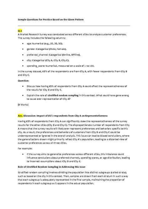 Qm Sample Questions For Practice Based On The Given Pattern A Market Research Survey Was