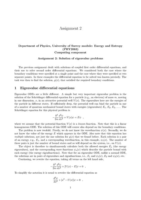 Phy2063 2013 2014 Assignment 2 Solution Of Eigenvalue Problems