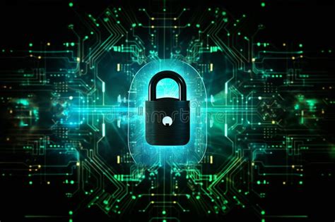 cybersecurity concept padlock circuit board data center stock image