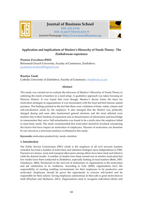 PDF Application And Implications Of Maslow S Hierarchy Of Needs