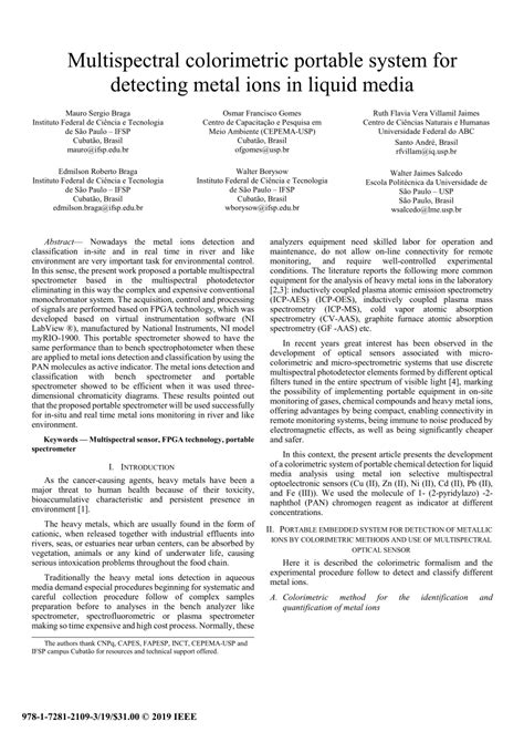 Pdf Multispectral Colorimetric Portable System For Detecting Metal Ions In Liquid Media