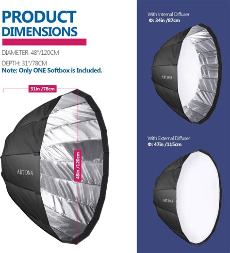 Art Dna Deep Parabolic Softbox 48 Inches 120cm Quick Setup Bowens