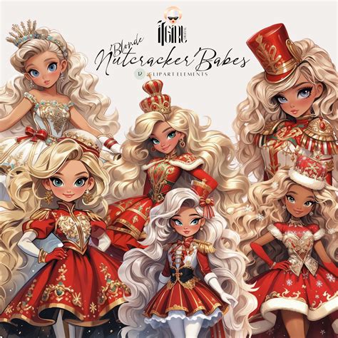 Blonde Christmas Nutcracker Girl Clipart Cute Chibi Doll Watercolor