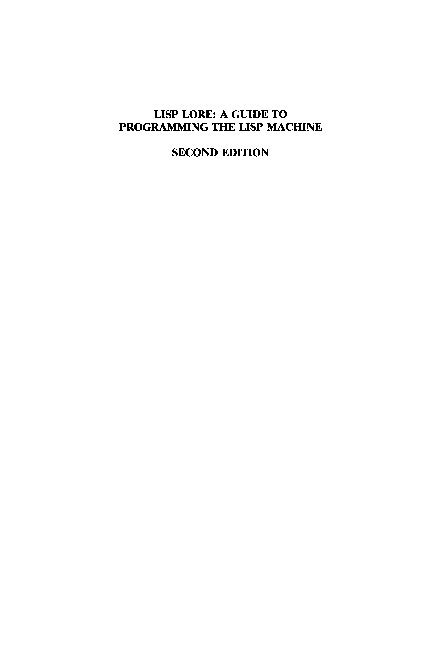 Lisp Lore A Guide To Programming The Lisp Machine Pdf 4416f07cfpv0
