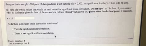 Solved Suppose That A Sample Of Pairs Of Data Produced A Chegg Com