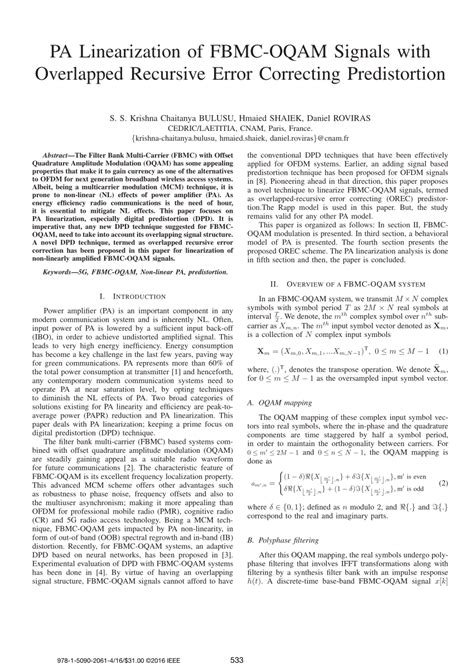 Pdf Pa Linearization Of Fbmc Oqam Signals With Overlapped Recursive Error Correcting Predistortion