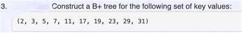 Solved 3 Construct A B Tree For The Following Set Of Key