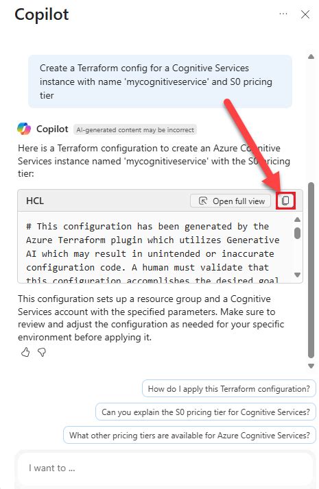 使用 Copilot 在 Azure 配置上生成 Terraform Microsoft Learn