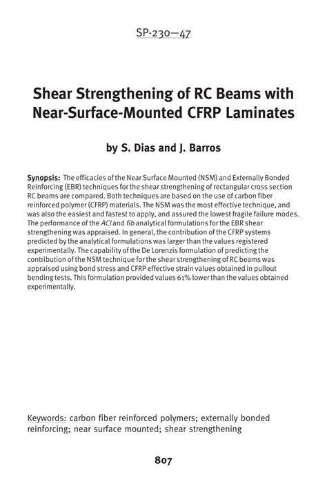 Pdf Shear Strengthening Of Rc Beams With Near Surface Mounted Cfrp Laminates