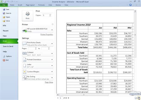 Previewing Pages In Excel 2010 S Backstage View Dummies