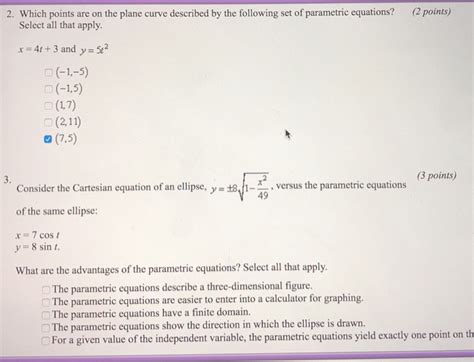 Solved 2 Which Points Are On The Plane Curve Described By