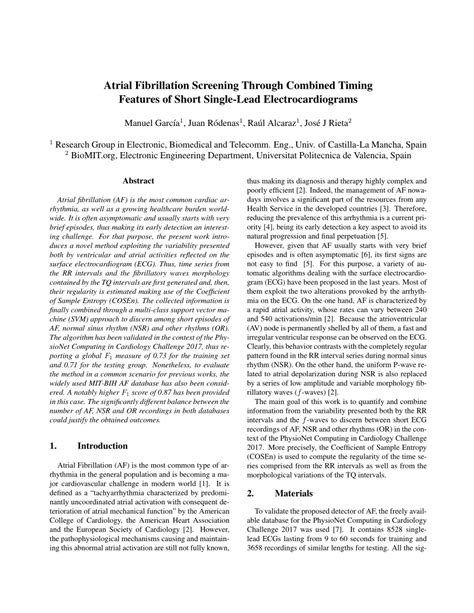 Pdf Atrial Fibrillation Screening Through Combined Timing Features Of Short Single Lead