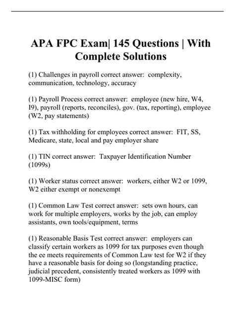 Apa Fpc Exam 145 Questions With Complete Solutions Fpc Fundamental Payroll Certification