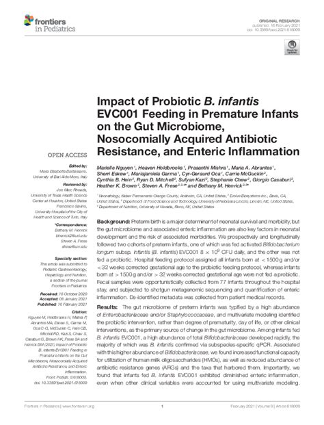 Pdf Impact Of Probiotic B Infantis Evc001 Feeding In Premature Infants On The Gut Microbiome