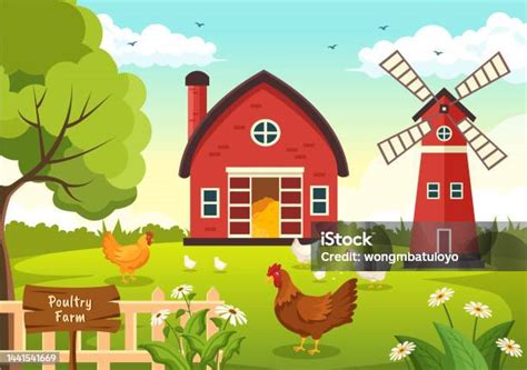 농부 케이지 닭 계란 농장이 있는 가금류 농장은 녹색 들판 배경 보기로 손으로 그린 귀여운 만화 템플릿 그림 가금류에 대한 스톡 벡터 아트 및 기타 이미지 Istock