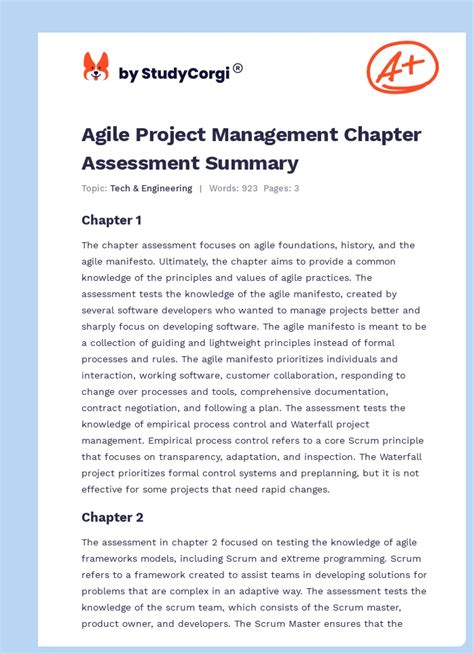 Agile Project Management Chapter Assessment Summary Free Essay Example