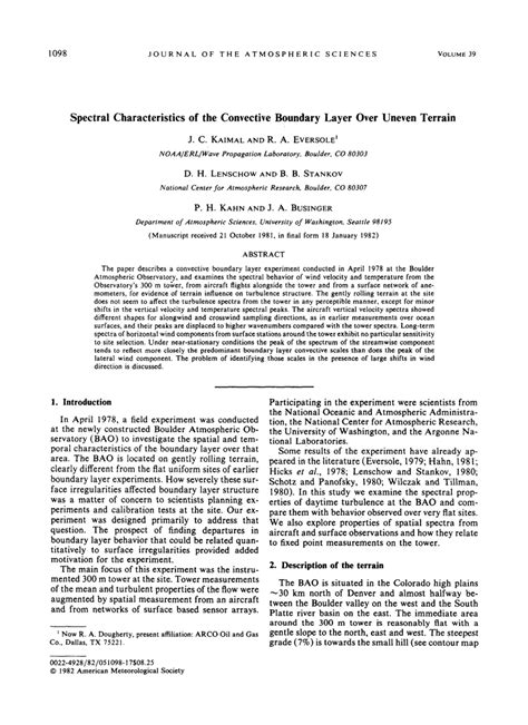 Pdf Spectral Characteristics Of The Convective Boundary Layer Over Uneven Terrain