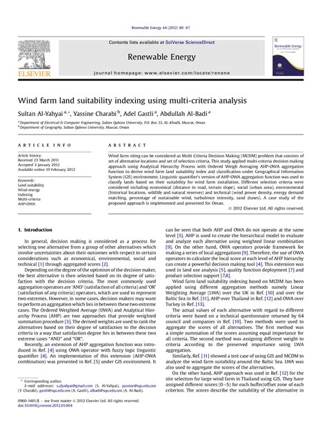 pdf wind farm land suitability indexing using multi criteria analysis