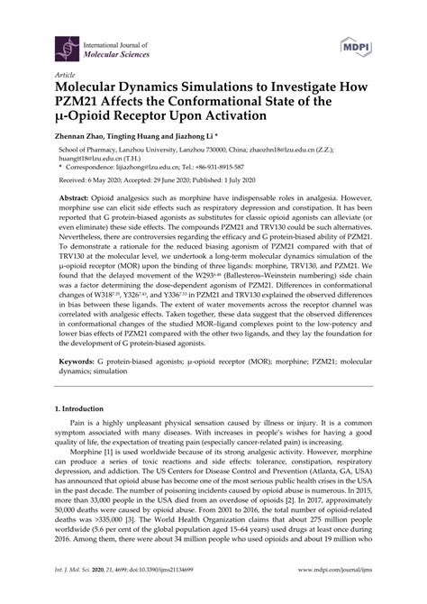 Pdf Molecular Dynamics Simulations To Investigate How Pzm21 Affects