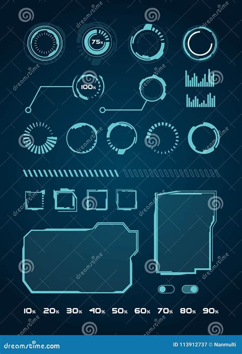 Hud Interface Elements Set Circles Loading Frames For Web Applications Futuristic Ui