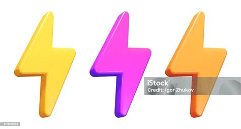 3d 세트 표지판 충전기 기호 노란색 보라색 고립 된 배경에 주황색 에너지 천둥 위험의 상징 최소한의 전기 방전 벡터 일러스트 레이 션입니다 3차원 형태에 대한 스톡 벡터