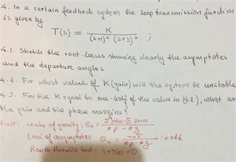 solved in a certain feedback system the loop transmission