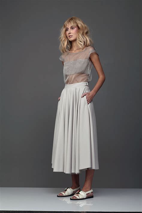 Marchi Sheer Silk Top With Skirt Set In Gray