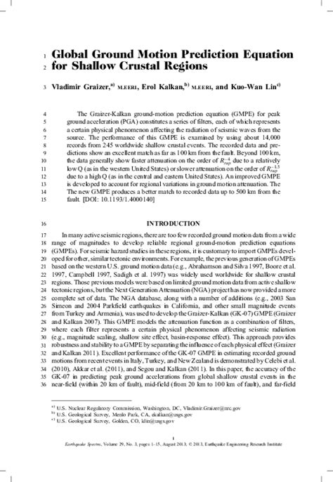 Pdf Global Ground Motion Prediction Equation For Shallow Crustal Regions