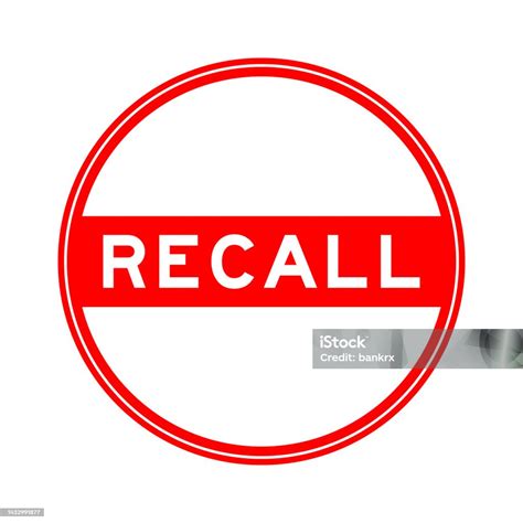 Red Color Round Seal Sticker In Word Recall On White Background Stock