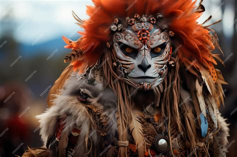 원주민 의상과 그림을 입은 인디언 사진 프리미엄 사진