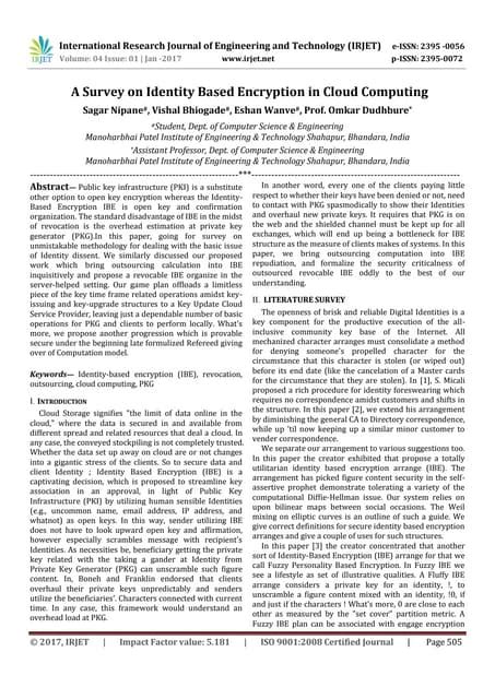 a survey on identity based encryption in cloud computing pdf cloud