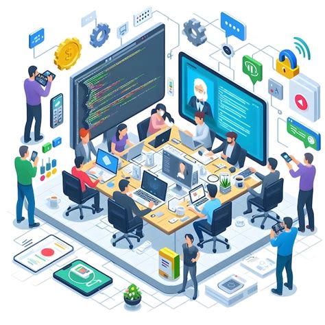 3d Flat Vector As Remote Team Collaborating On A Software Development Project Concept As A