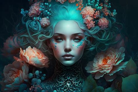 Premium Photo Beautiful Fantasy Flower Nymph Floral Woman Neural