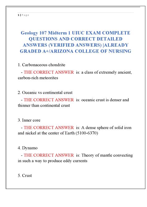 Geology 107 Midterm 1 Uiuc Exam Complete Questions And Correct Detailed Answers Verified Geology 107 Midterm 1 Uiuc Exam Complete Questions And Correct Detailed Answers Verified